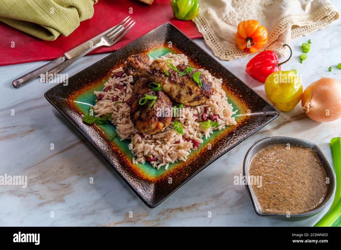 Authentic spicy Jamaican jerk chicken legs with scotch bonnet chili ...