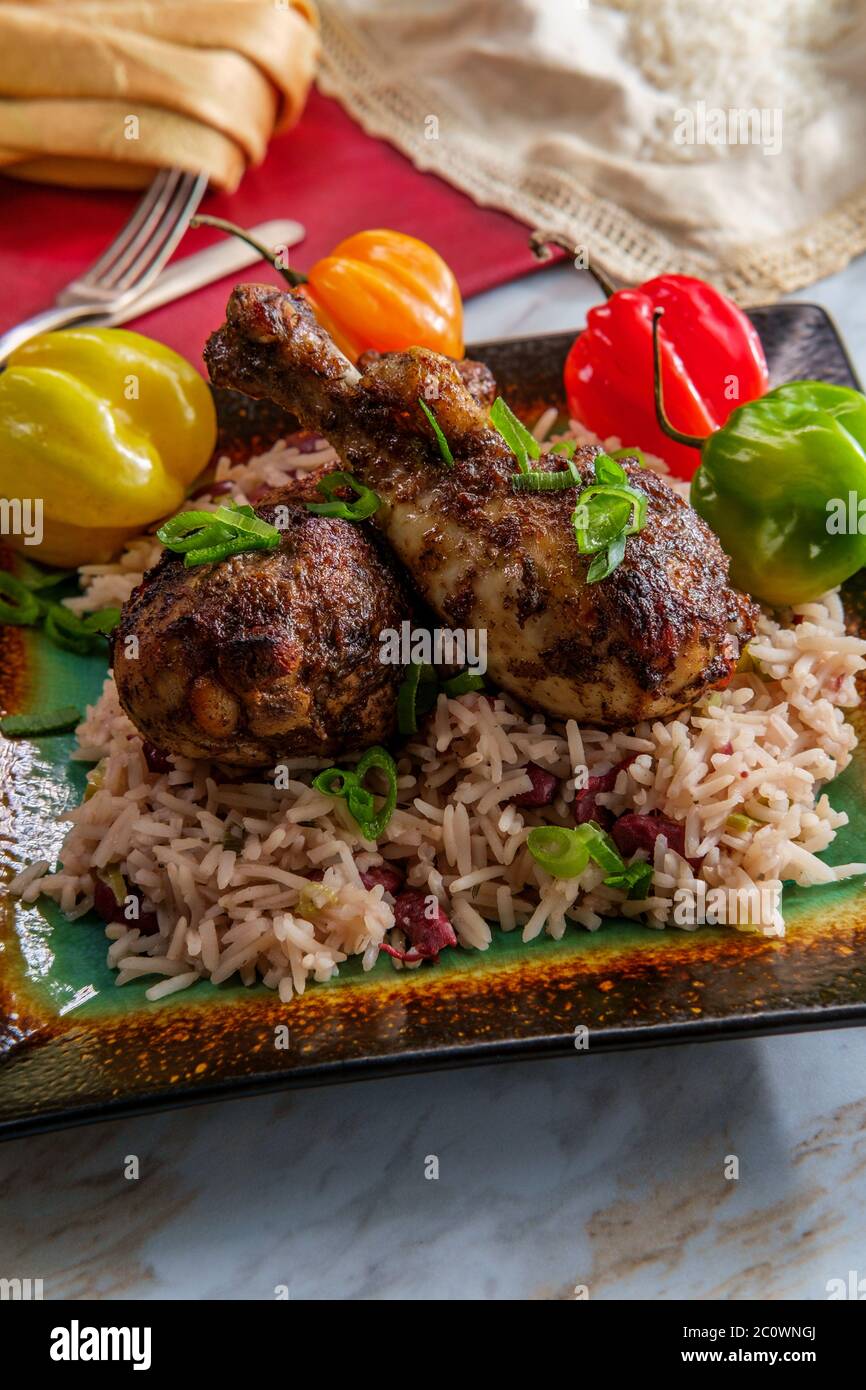 Authentic spicy Jamaican jerk chicken legs with scotch bonnet chili ...