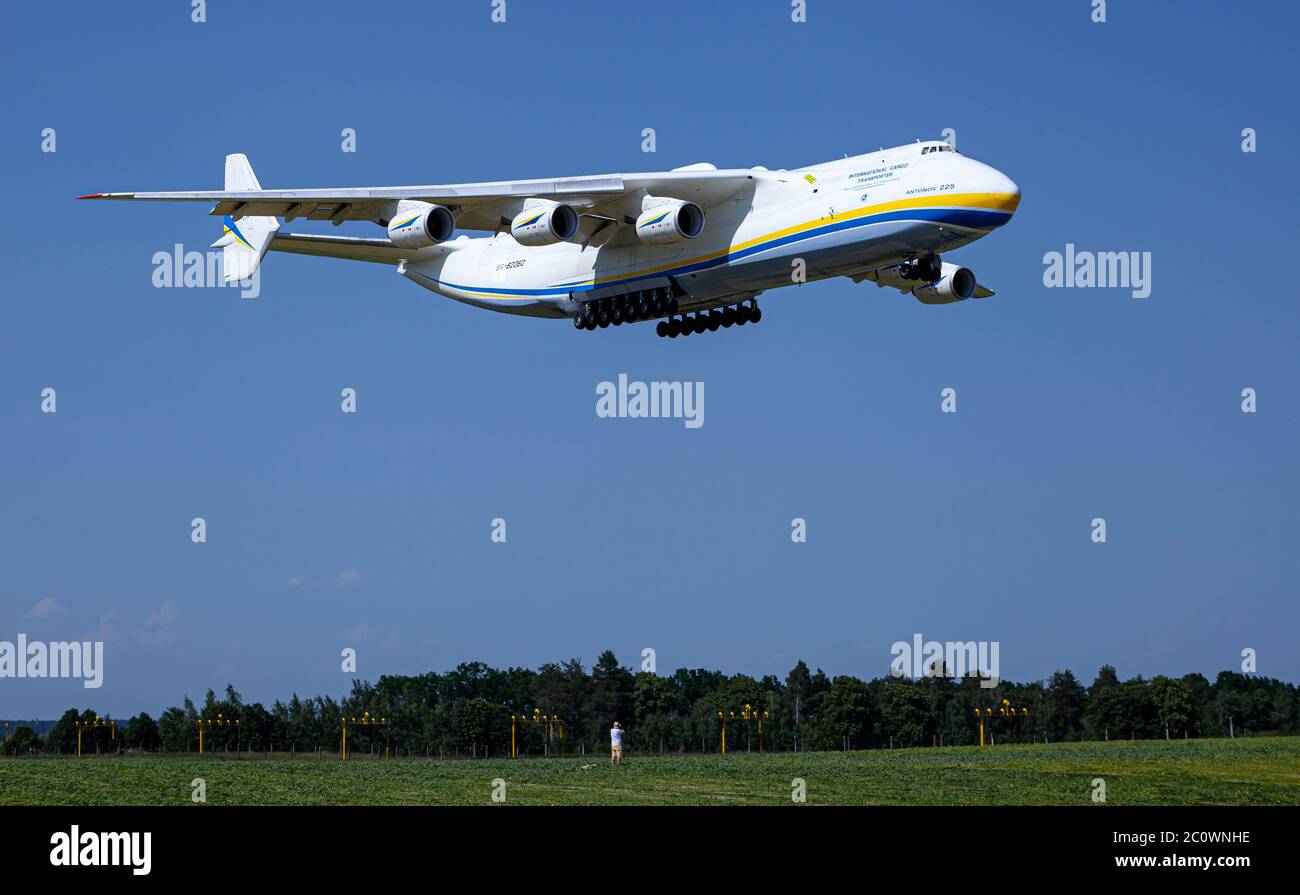 Ukraine, Kyiv - June 12, 2020: The plane Mriya AN-225 is landing at the ...