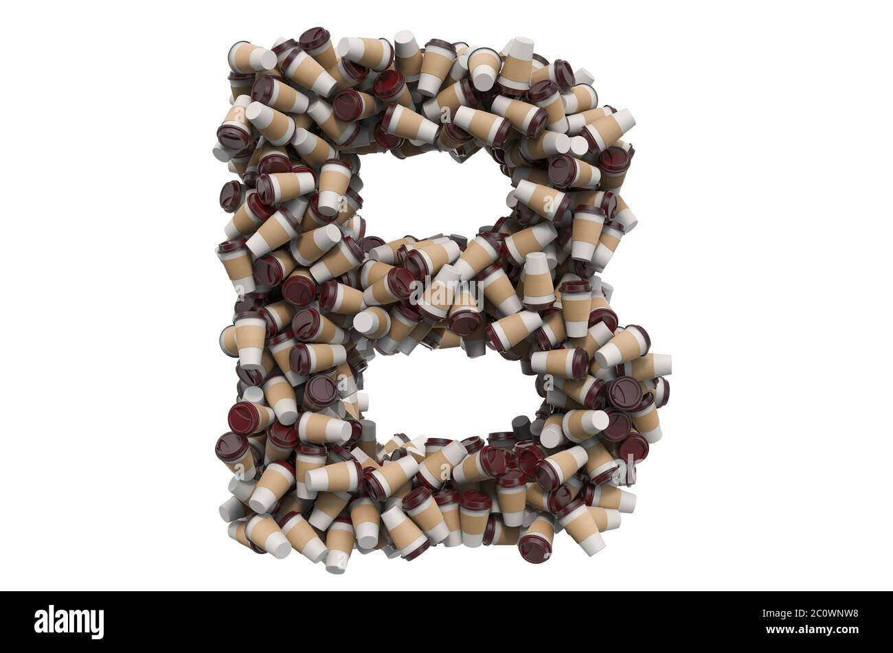 Letter B from disposable cups of coffee or tea, 3D rendering isolated ...