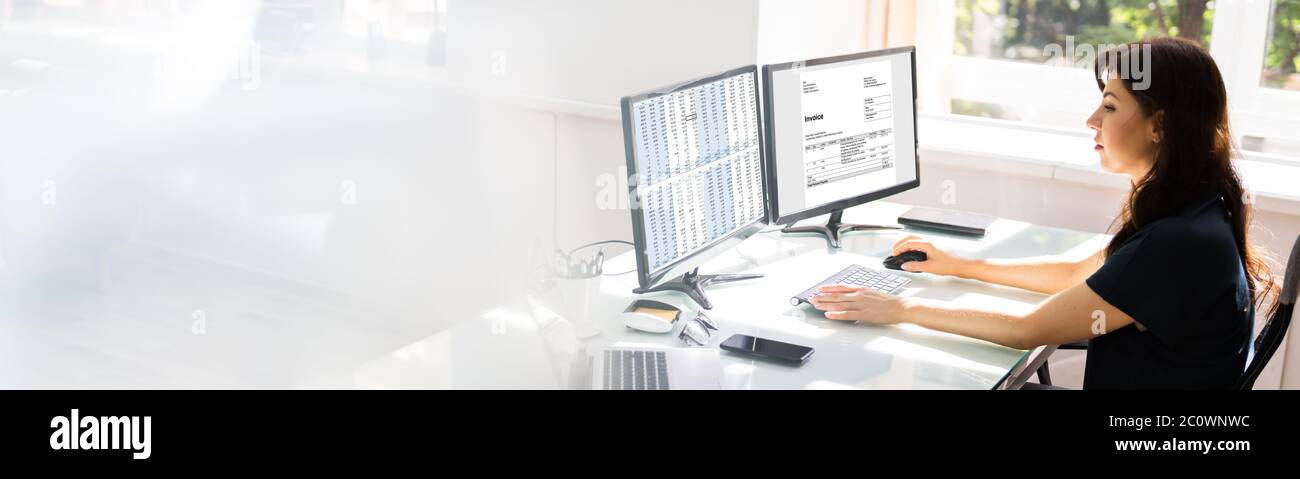 Chartered Professional Accountant Working With Invoice On Computer ...