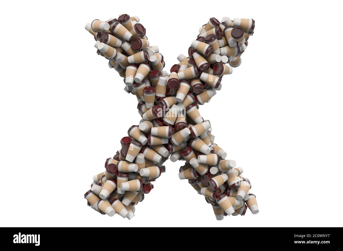Letter X from disposable cups of coffee or tea, 3D rendering isolated ...