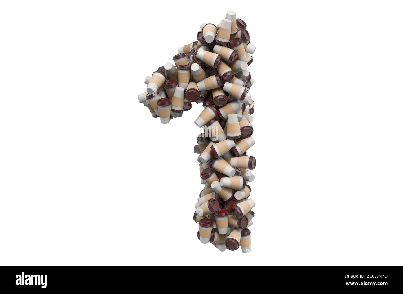 Number 1 from disposable cups of coffee or tea, 3D rendering isolated ...