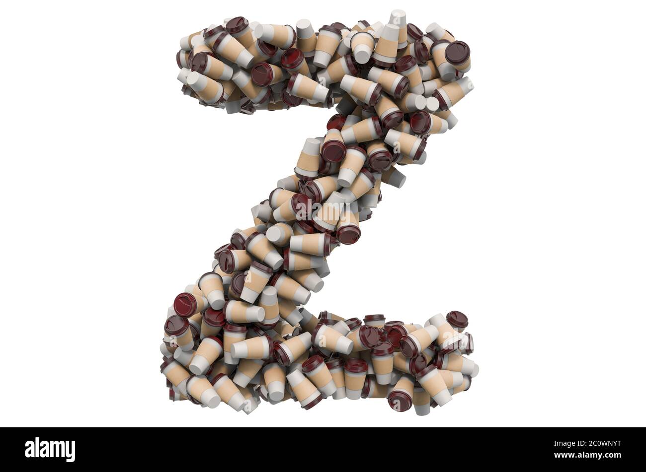 Letter Z from disposable cups of coffee or tea, 3D rendering isolated ...