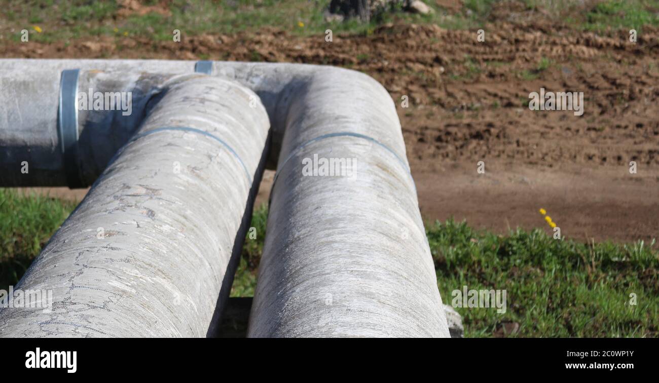 Detail of giant blue water pipes, a system used for pumping water Stock ...