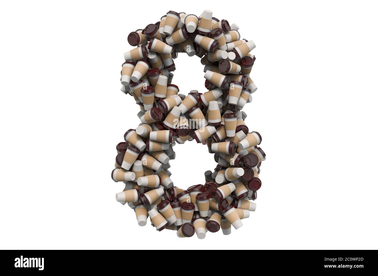 Number 8 from disposable cups of coffee or tea, 3D rendering isolated ...