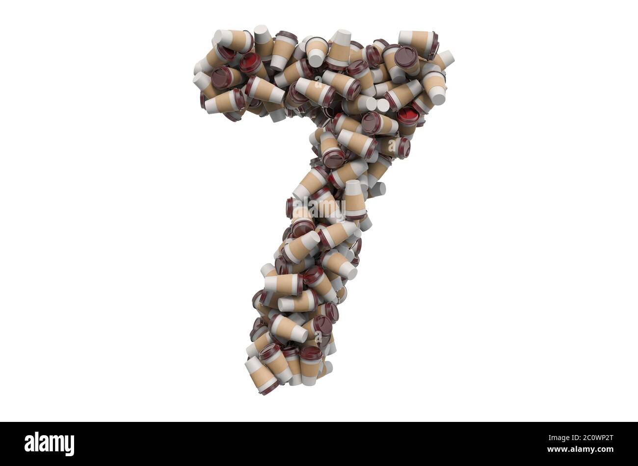 Number 7 from disposable cups of coffee or tea, 3D rendering isolated ...