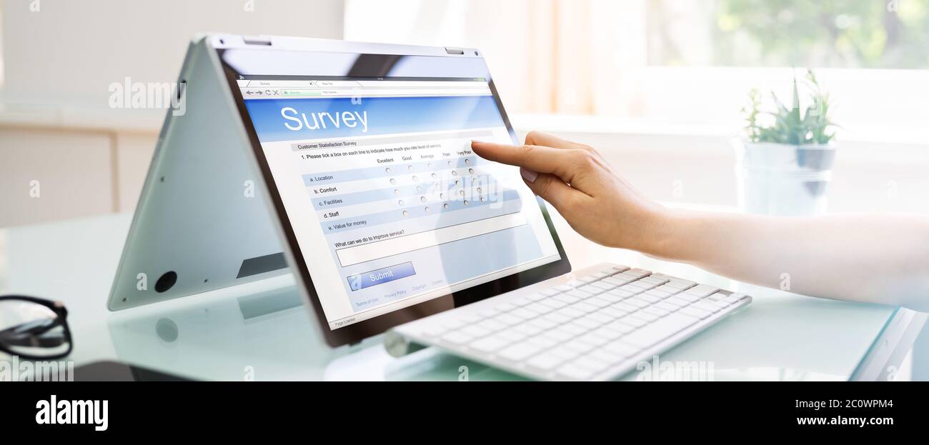 Online Survey Form On Laptop Screen Close Up Stock Photo - Alamy