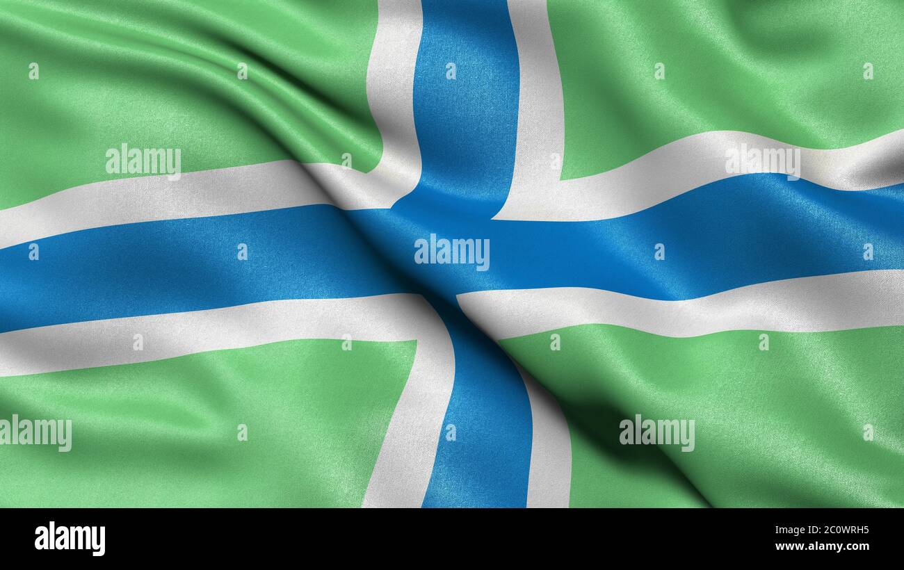 Flag of Gloucestershire waving in the wind. 3D illustration Stock Photo ...