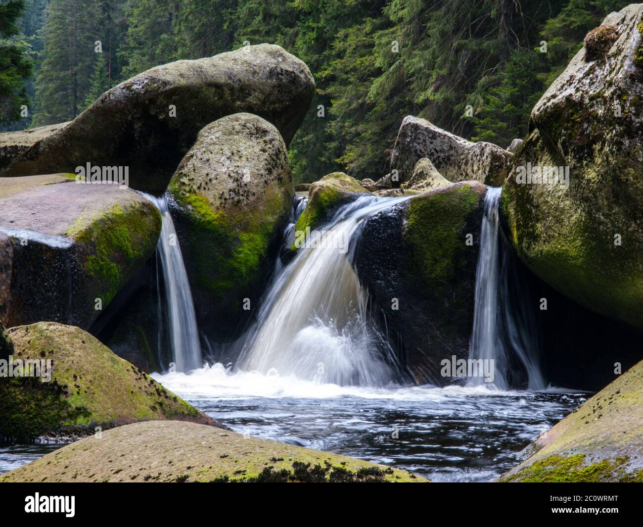 Blurred river stream detail of wild rocky mountain river. Silky effect ...