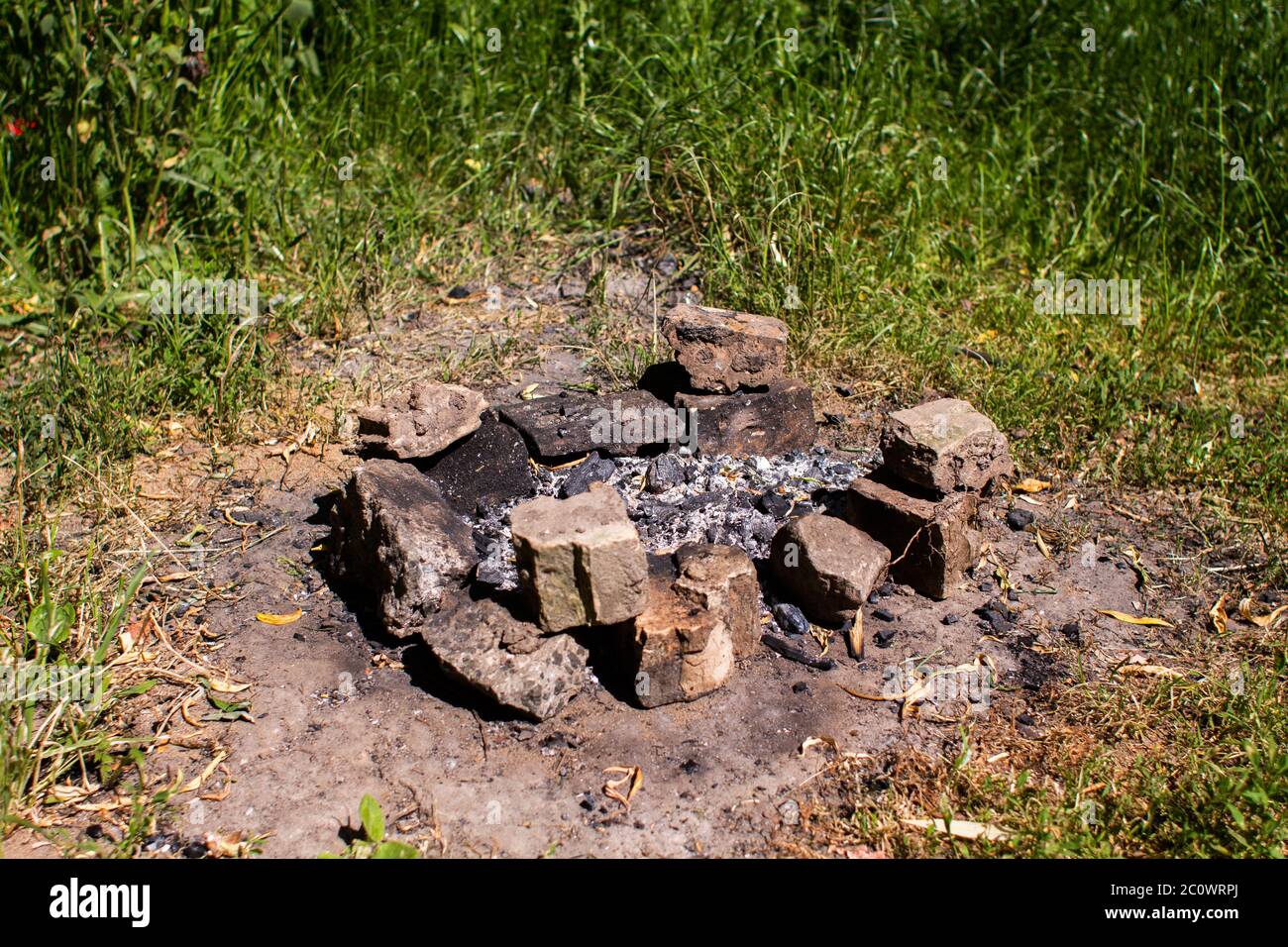 a bricks and campfire in the forest Stock Photo - Alamy