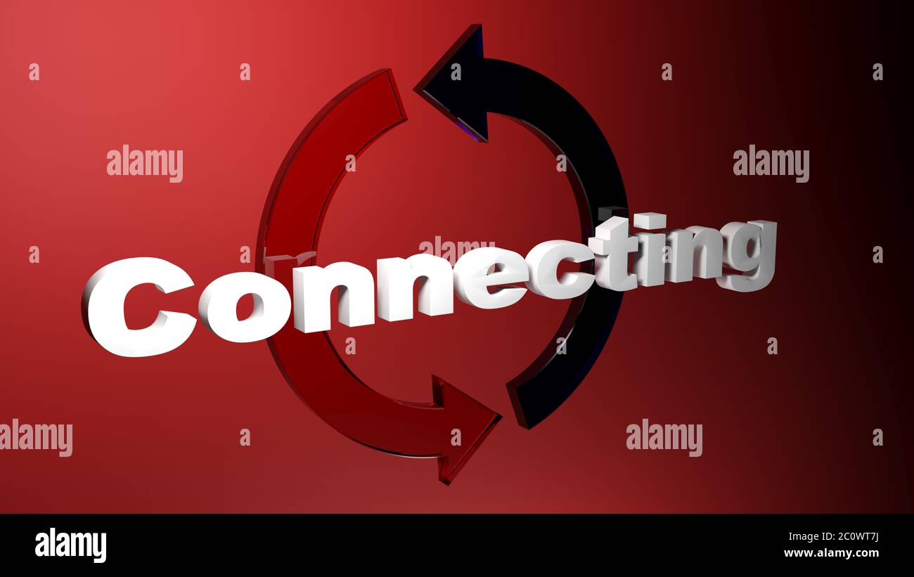 Connecting write with rotating arrows on red background - 3D rendering ...
