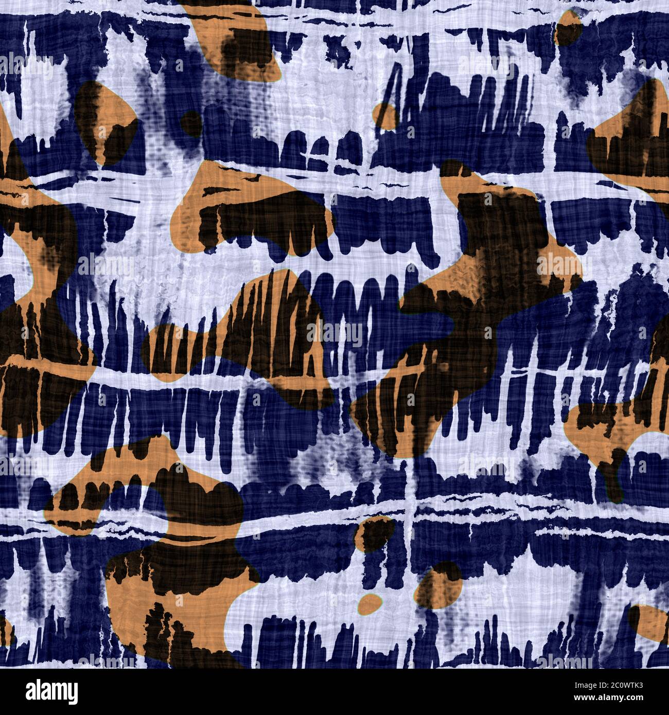 Seamless indigo dyed bandana texture. Blue orange stain woven cotton ...