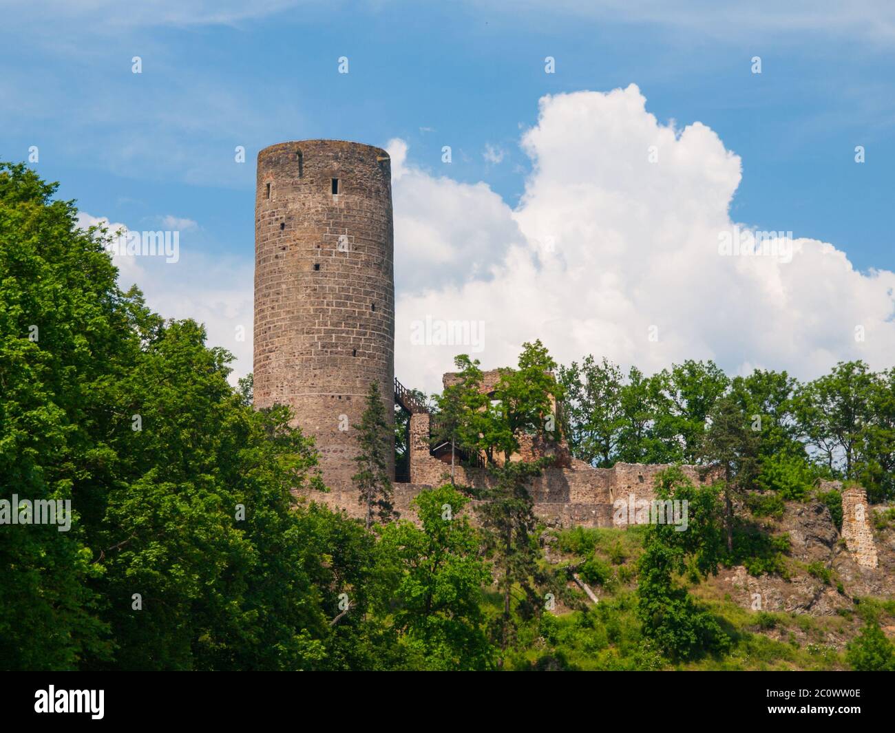 Ruins of Zebrak Castle - medieval castle with typical stone rounded ...