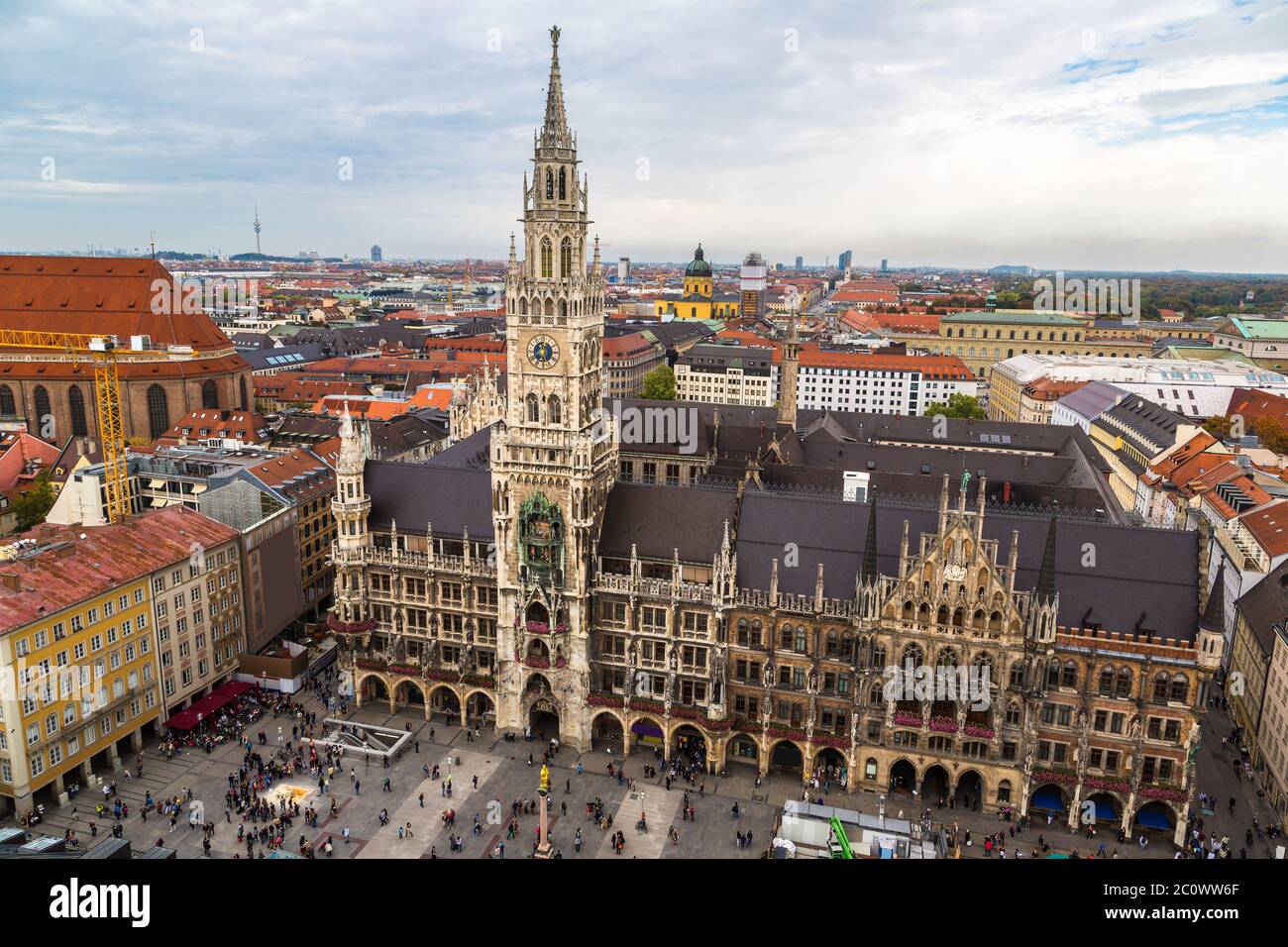 Aerial view on Marienplatz town hall Stock Photo - Alamy