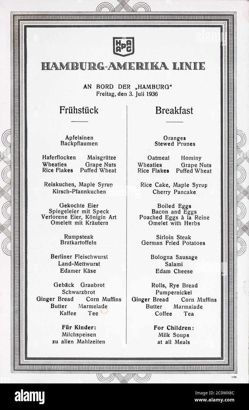 German breakfast menu hi-res stock photography and images - Alamy