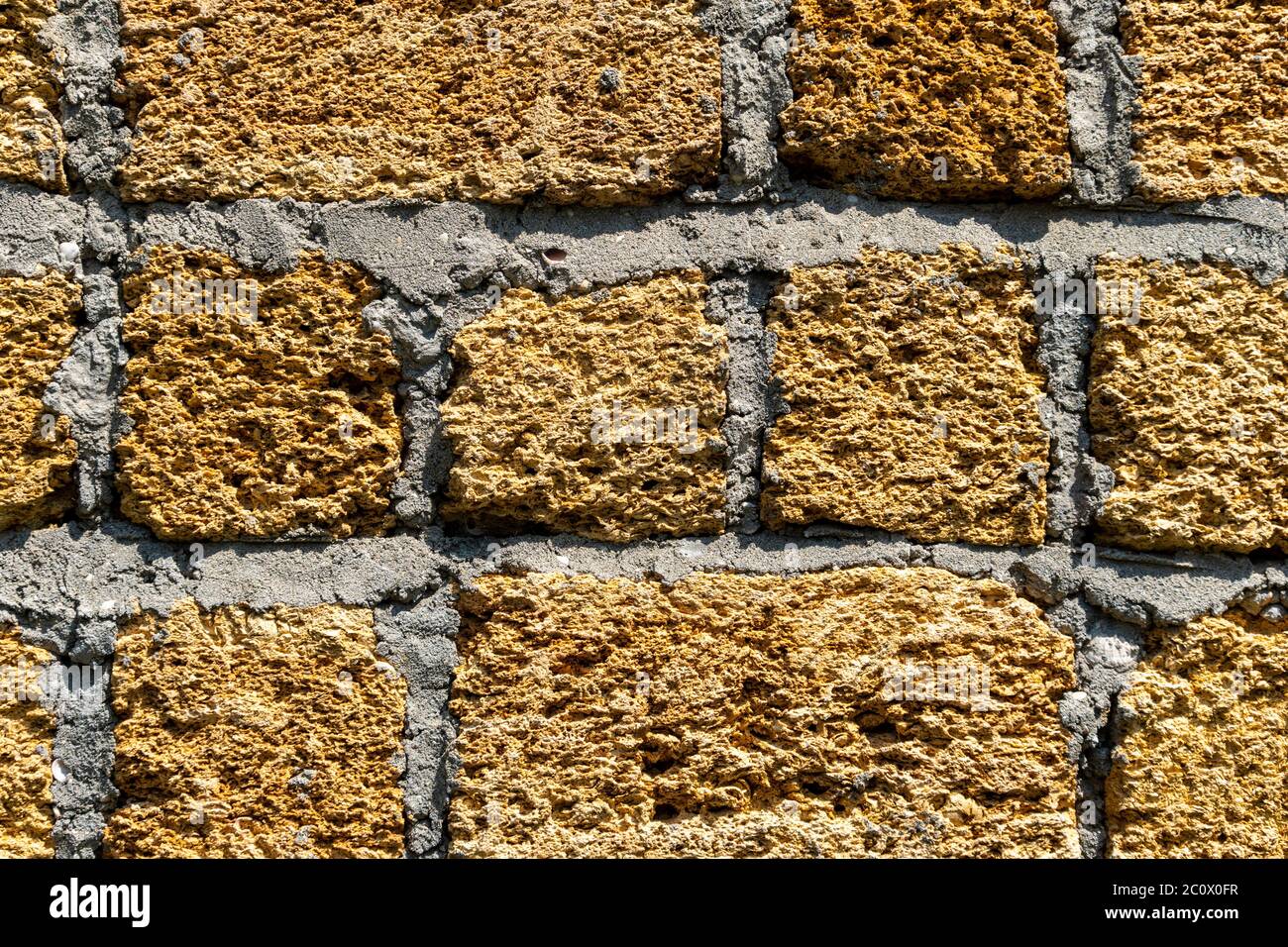 Wall texture of the stone shell yellow. Natural decorative building ...