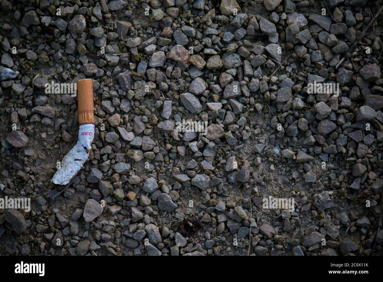 Used cigarette lying on the ground Stock Photo - Alamy