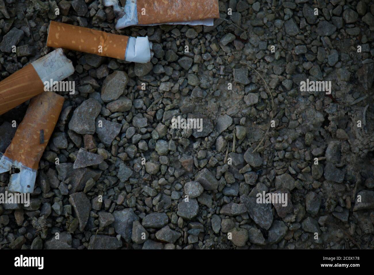 Four used cigarettes littering the ground Stock Photo - Alamy