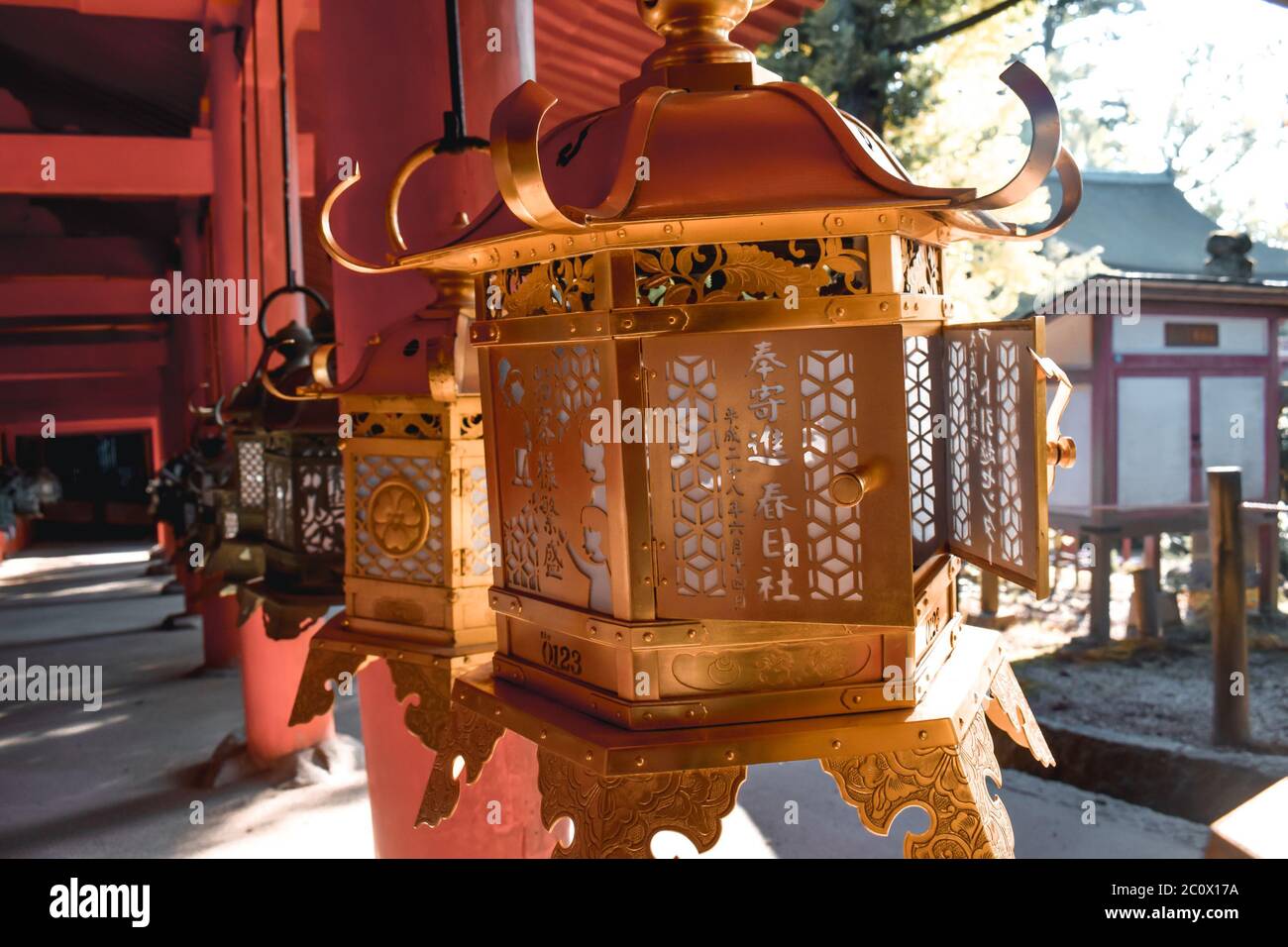 Japanese golden lamps in the Kasuga shrine in Nara Japan Stock Photo ...