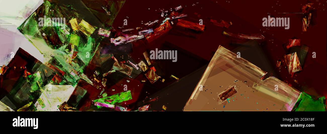 abstract background with colorful shapes and very dark red, tan and ...