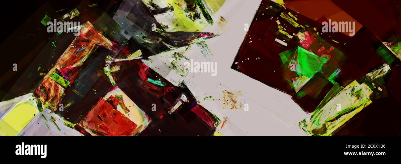 abstract background with colorful shapes and very dark red, tan and ...