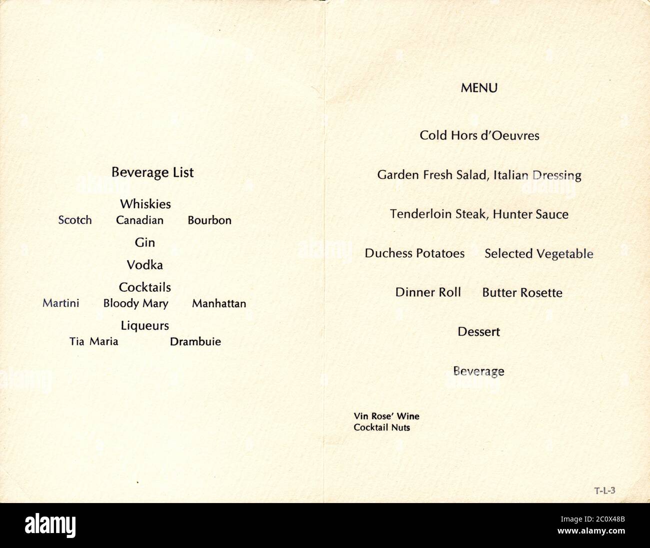 Vintage in flight menu hi-res stock photography and images - Alamy