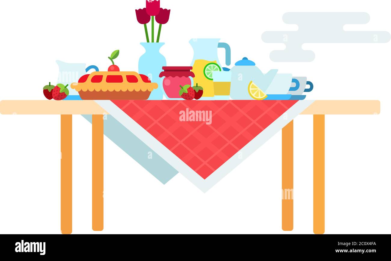Serving table for tea drinking vector icon flat isolated Stock Vector ...