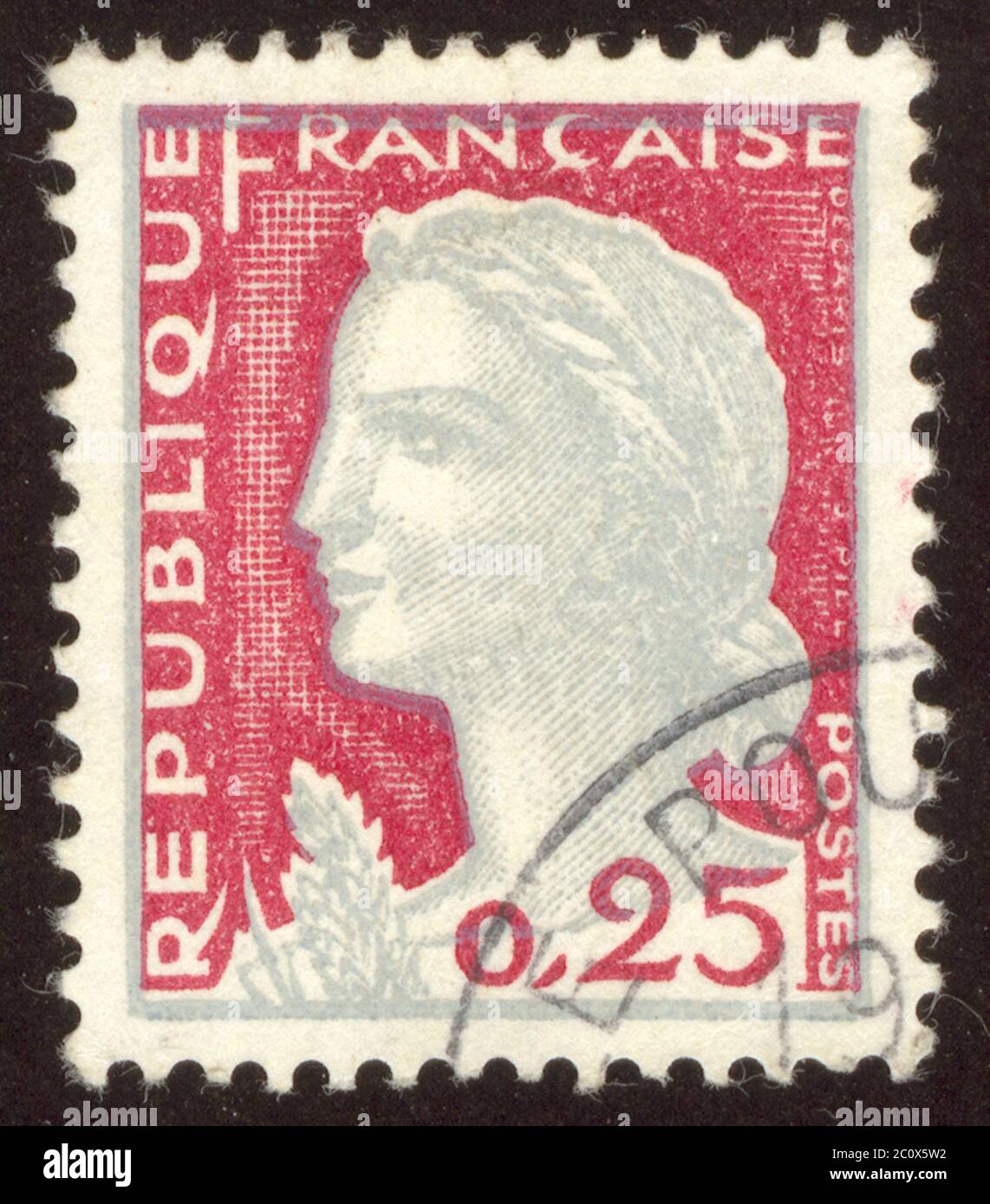 The scanned stamp. The French stamp. Head of the girl a symbol of ...