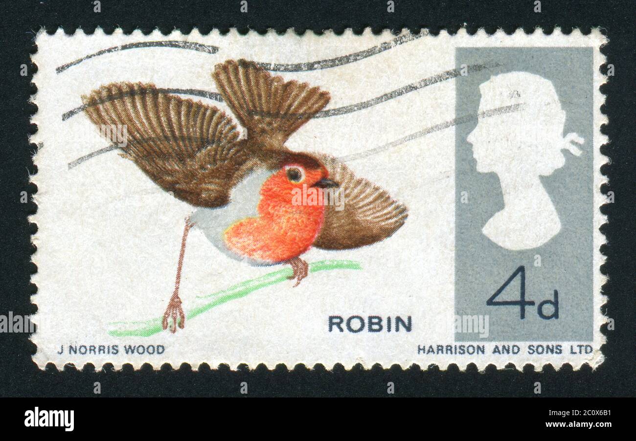 GREAT BRITAIN - CIRCA 1966: Birds of the Great Britain. Robin, circa ...