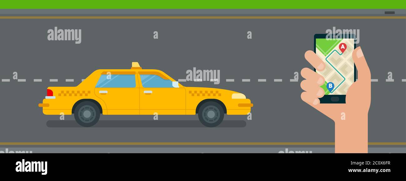 Illustration of a taxi call, mobile application vector icon flat ...