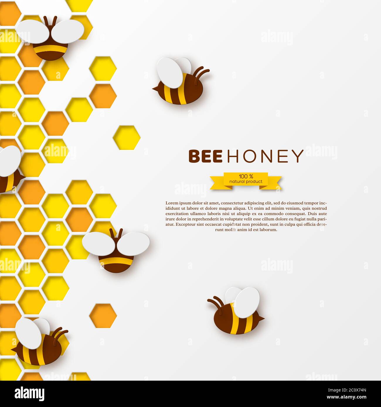 Bee with honeycombs, paper cut style. Template design for beekeeping ...