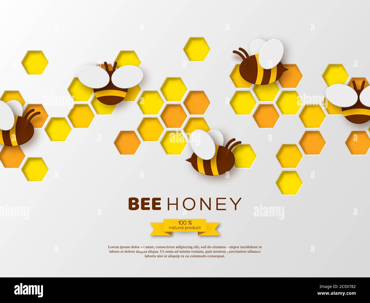 Paper cut style bee with honeycombs. Template design for beekeeping and ...