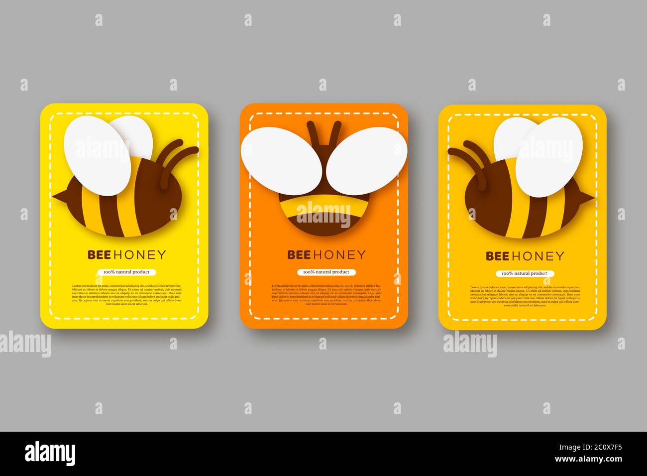 Set of labels or stickers with paper cut style bee. Template design for ...