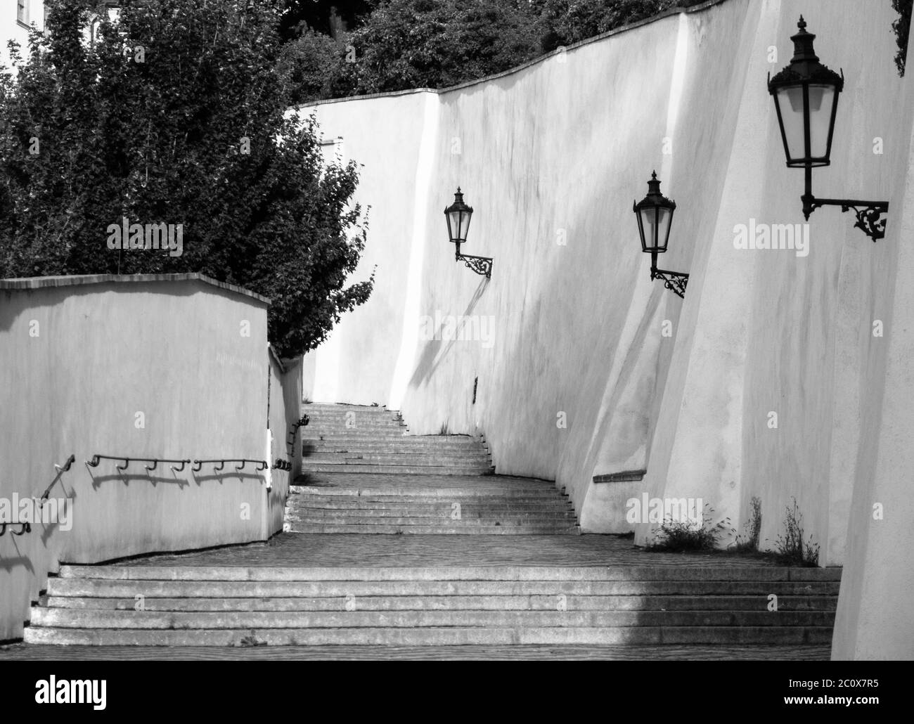 Old Castle Stairs on Prague Castle. Medieval stairway with vintage ...