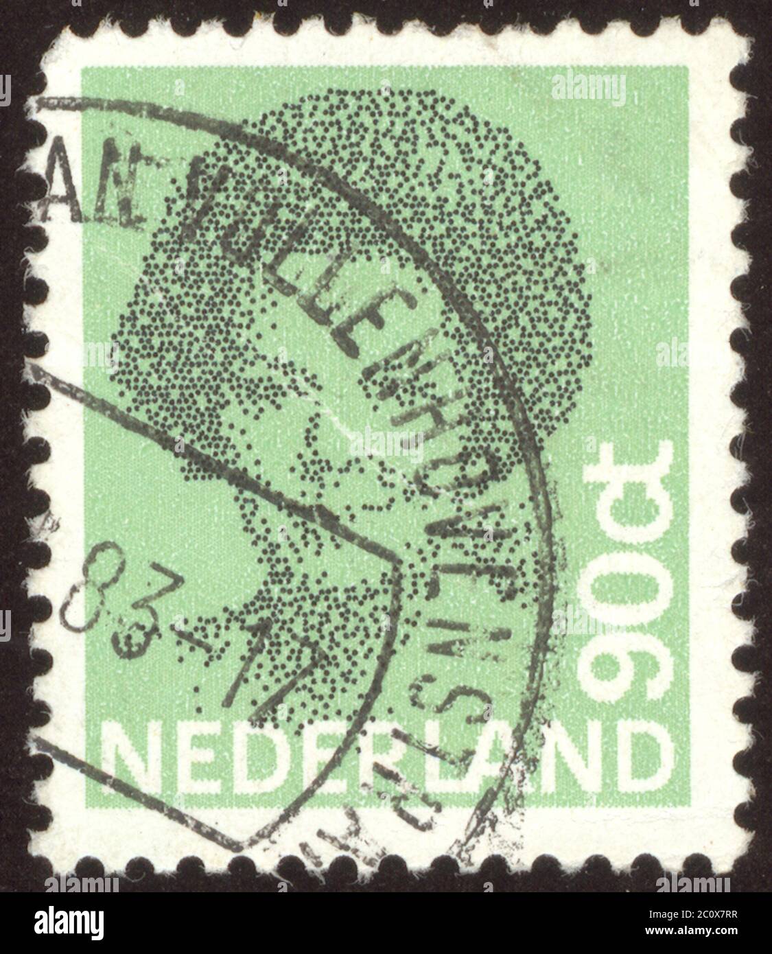 The scanned stamp. The Netherlands stamp. Portrait of the queen of the ...