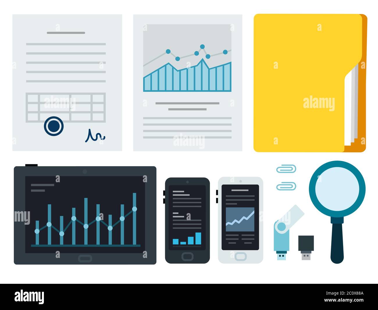 Concept vector icons business documents and modern technology in flat ...