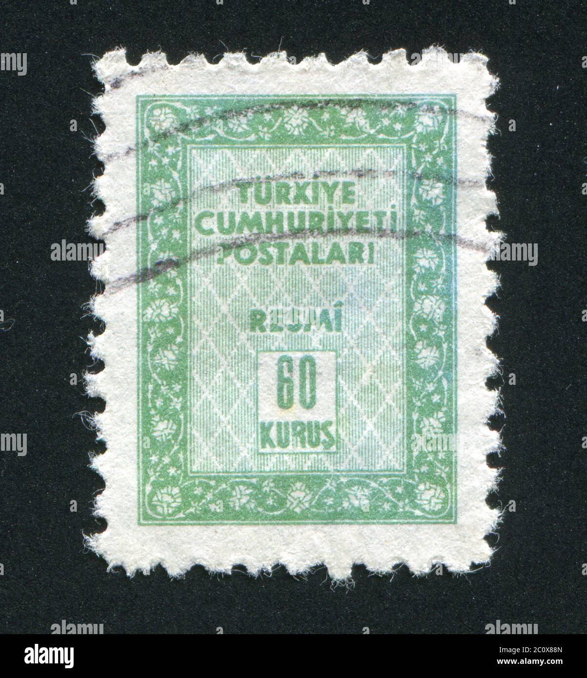 TURKEY - CIRCA 1957: Turkish stamp with a flower ornament, circa 1957 ...