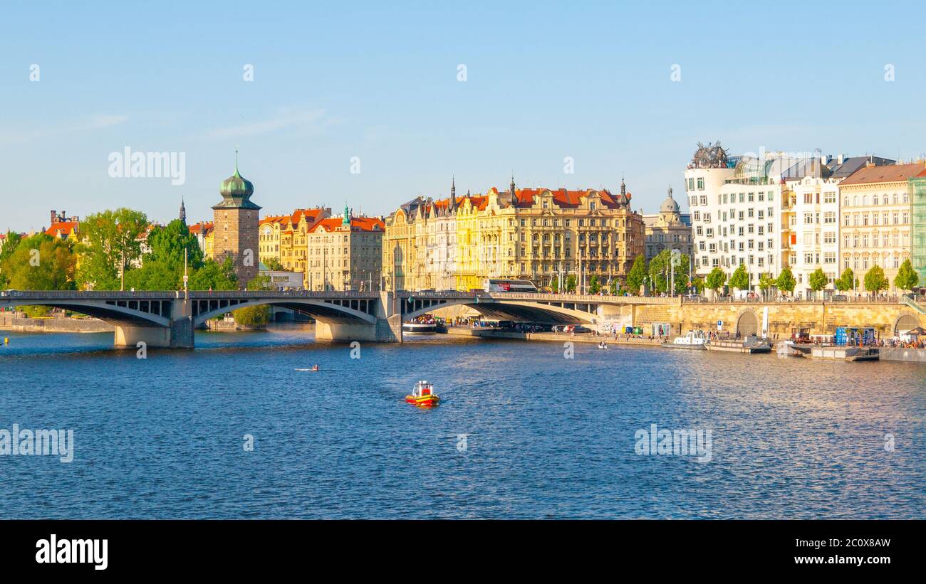 Masaryk Embankment with and Sitkovska water tower Palacky Bridge over ...