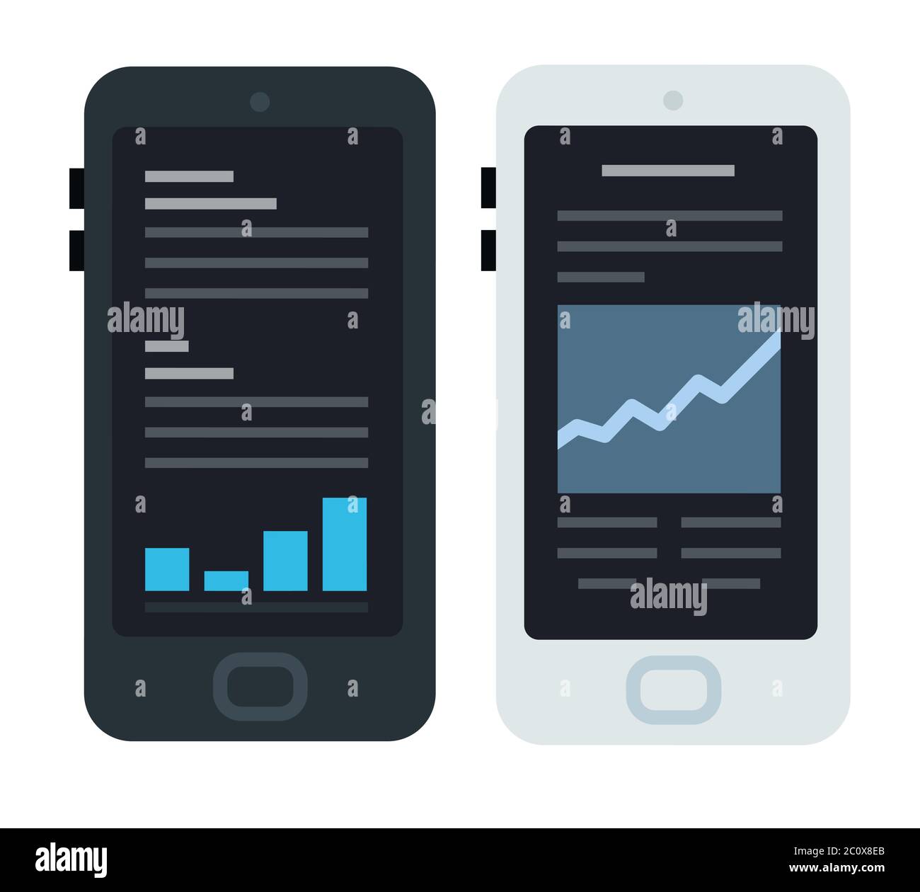Flat vector icon smartphone with diagram, scheme and analysis Stock ...