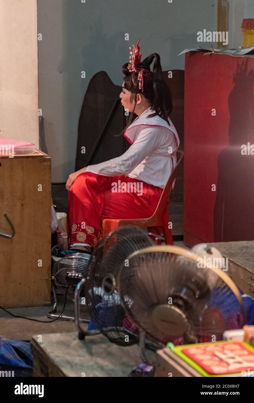 Ethnic Chinese opera actor in the backstage before performing, Selangor ...