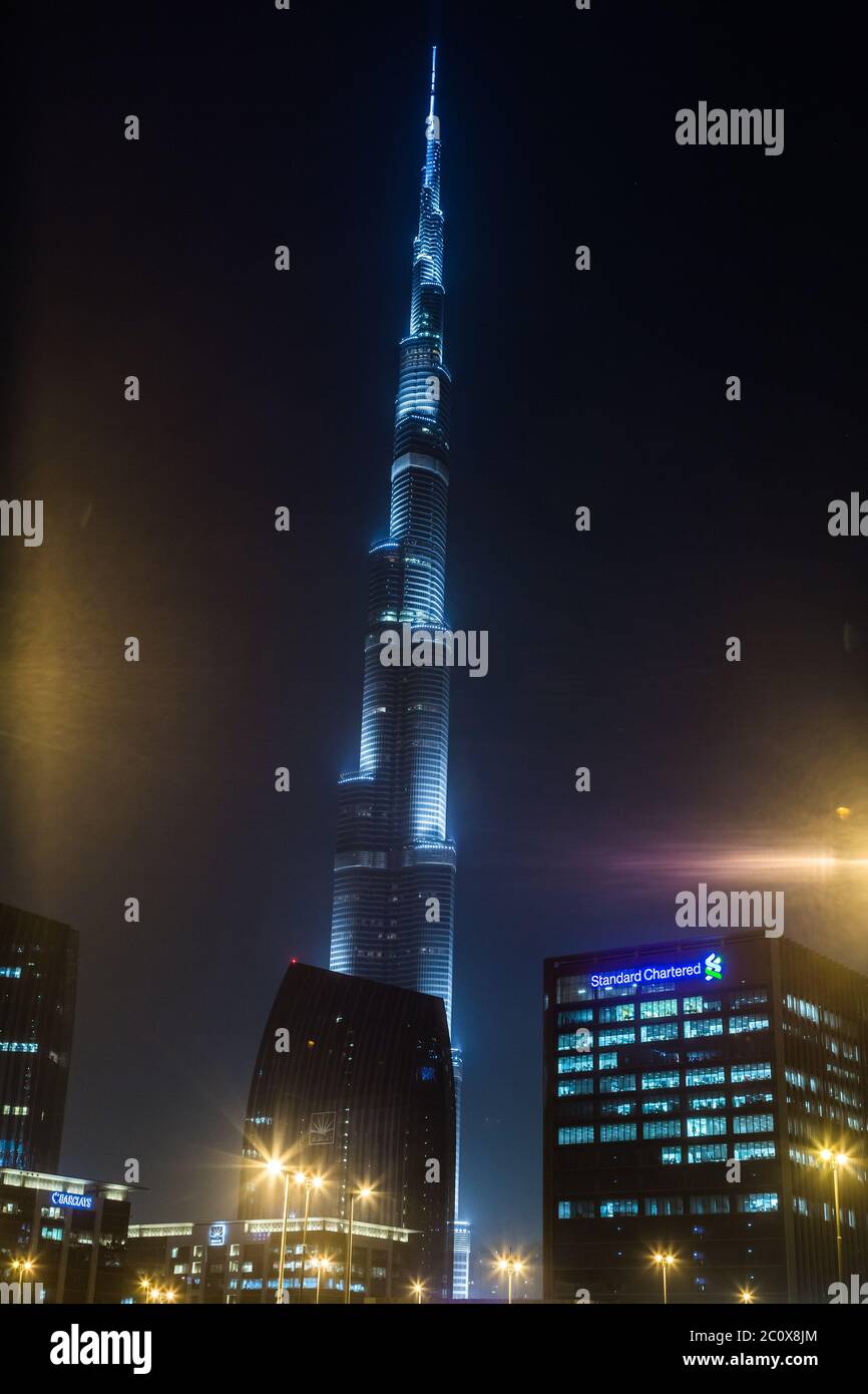 View on Burj Khalifa, Dubai, UAE, at night Stock Photo - Alamy