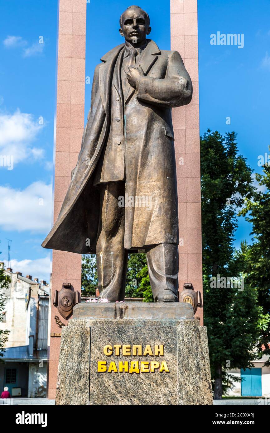 monument of national Ukrainian hero S. Bandera and great trident in ...