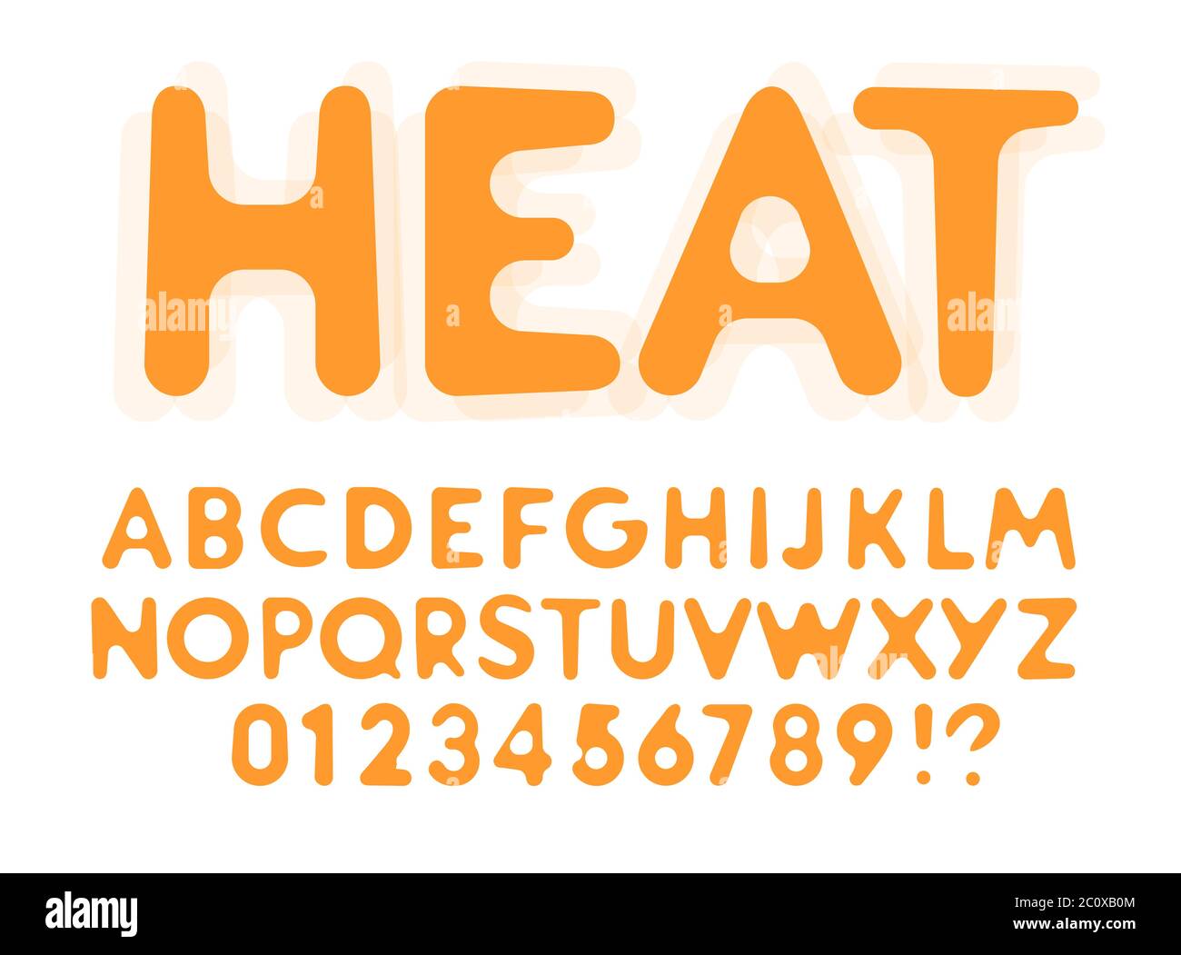 Heat molten letters and numbers set. Melted from hot sun. Rounded funny ...
