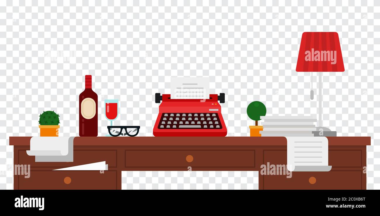 Office wooden table for writing or creativity flat style vector ...