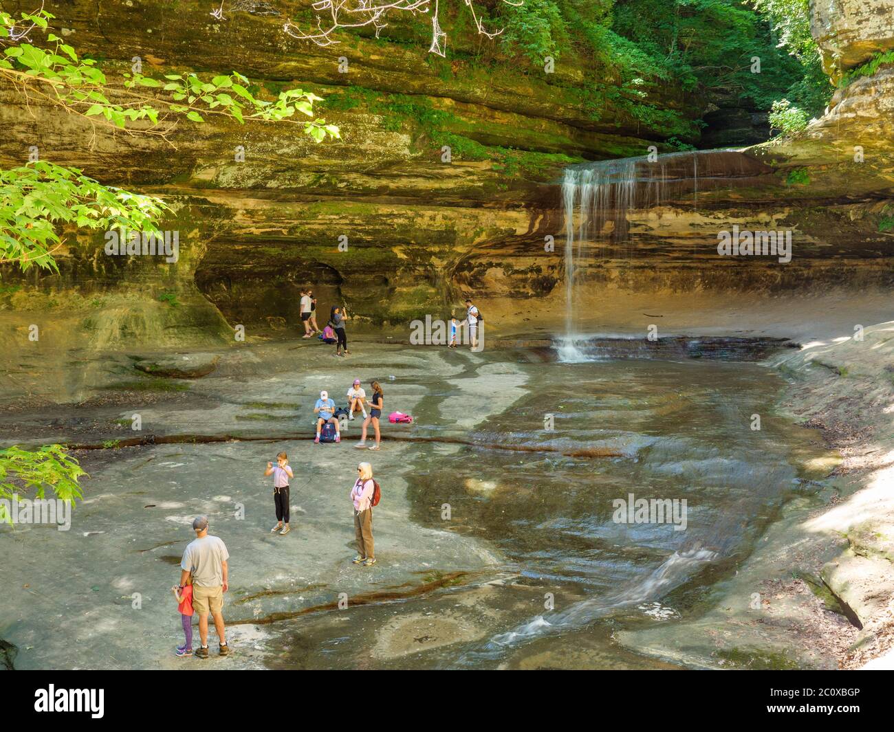 Visitors at LaSalle Canyon Falls, Starved Rock State Park, Illinois ...