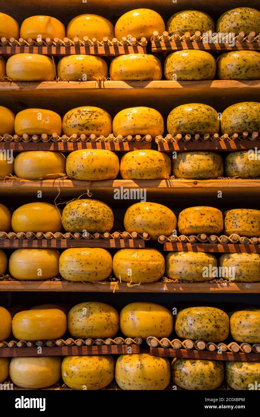 Cheese wheels in Amsterdam store Stock Photo - Alamy