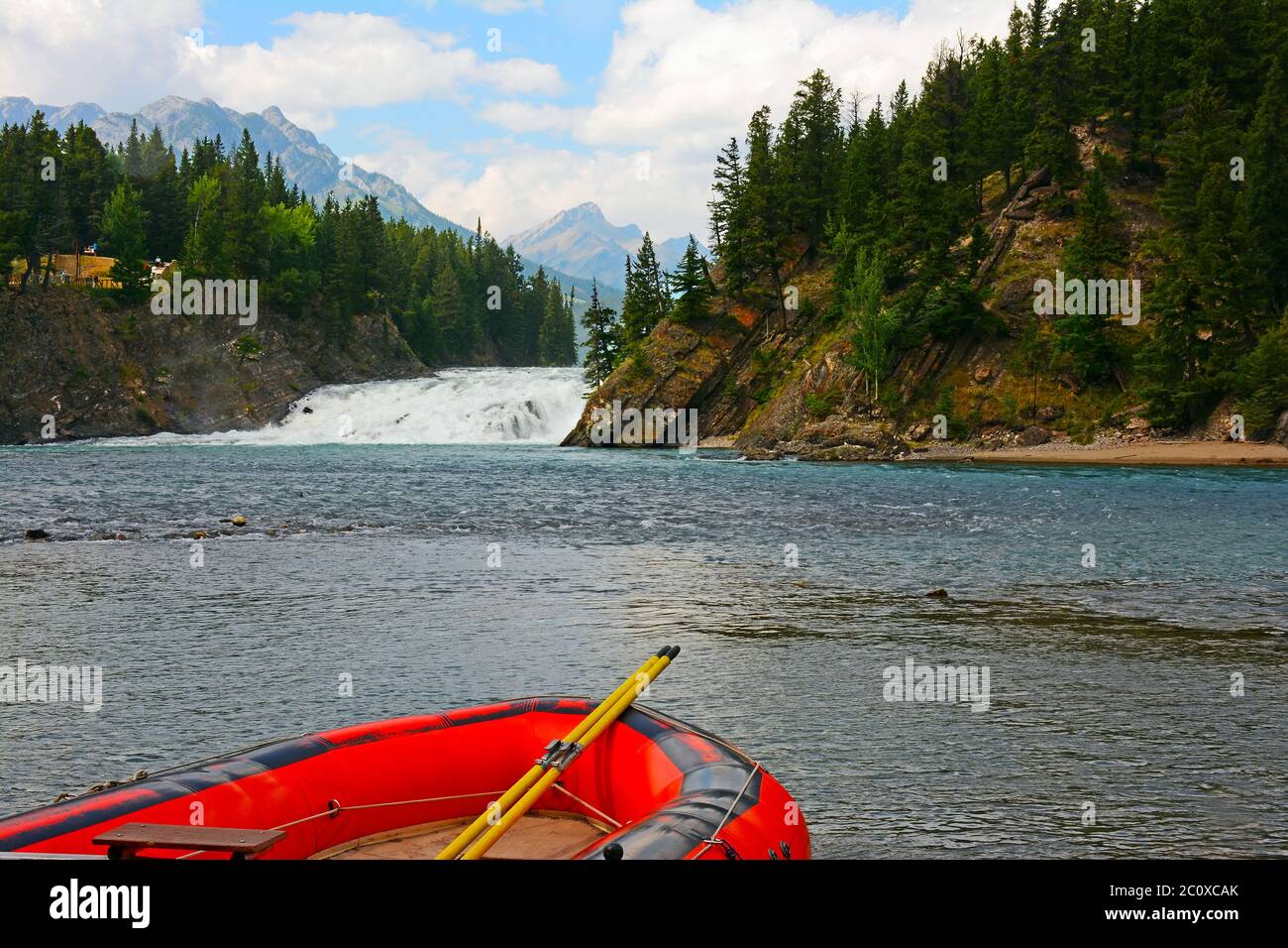 Bow Falls flowing through the woodlands of Canada near Banff Alberta ...