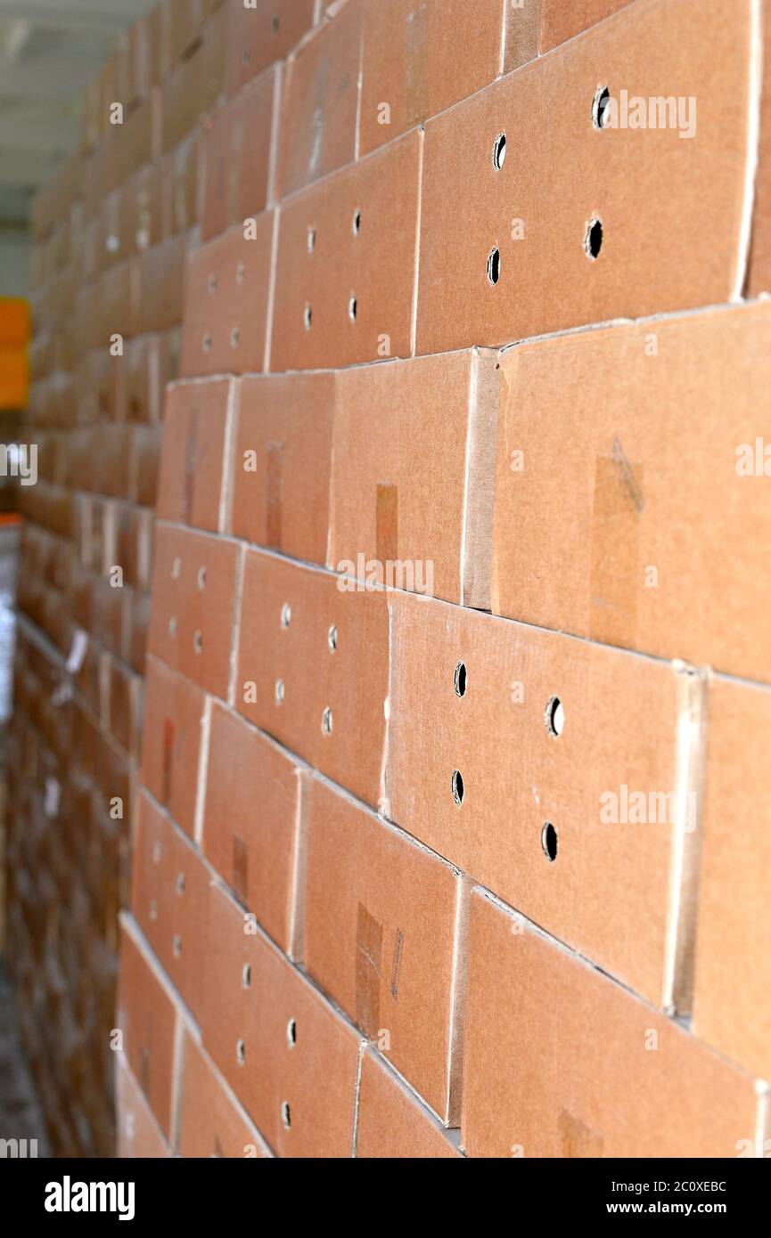 Cardboard packing boxes in a warehouse, background Stock Photo - Alamy
