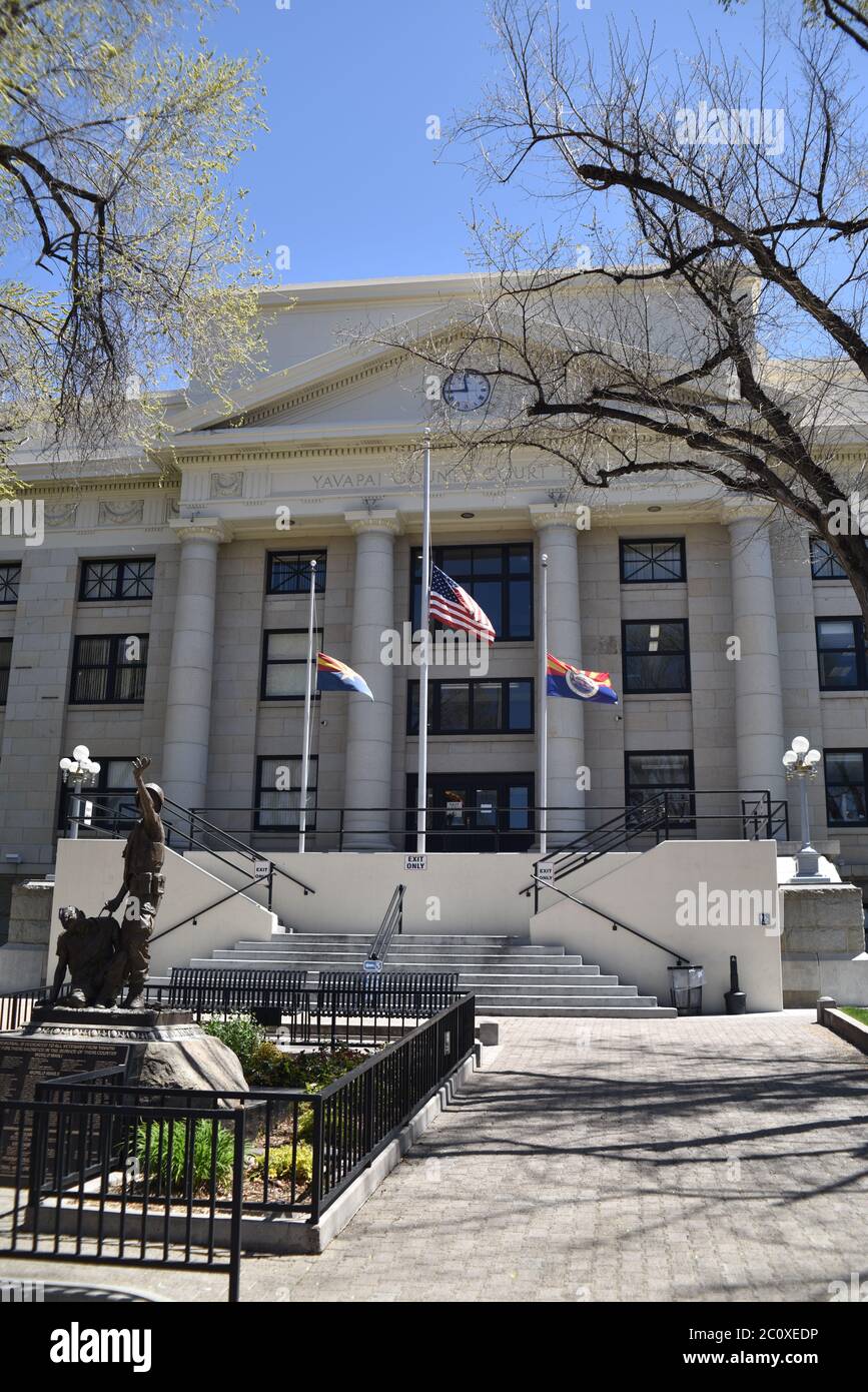 Prescott, Arizona. U.S.A. April 22, 2020. Yavapai county courthouse ...
